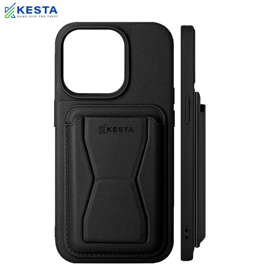 iPhone 13 Pro Max Cover - Cred Black Leather Case (With Card Holder)